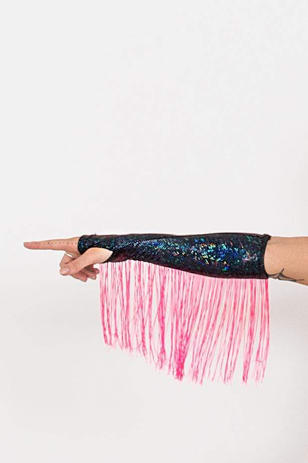 Holographic Neon Fringe Gloves | Festival Rave Accessories – Sea Dragon ...